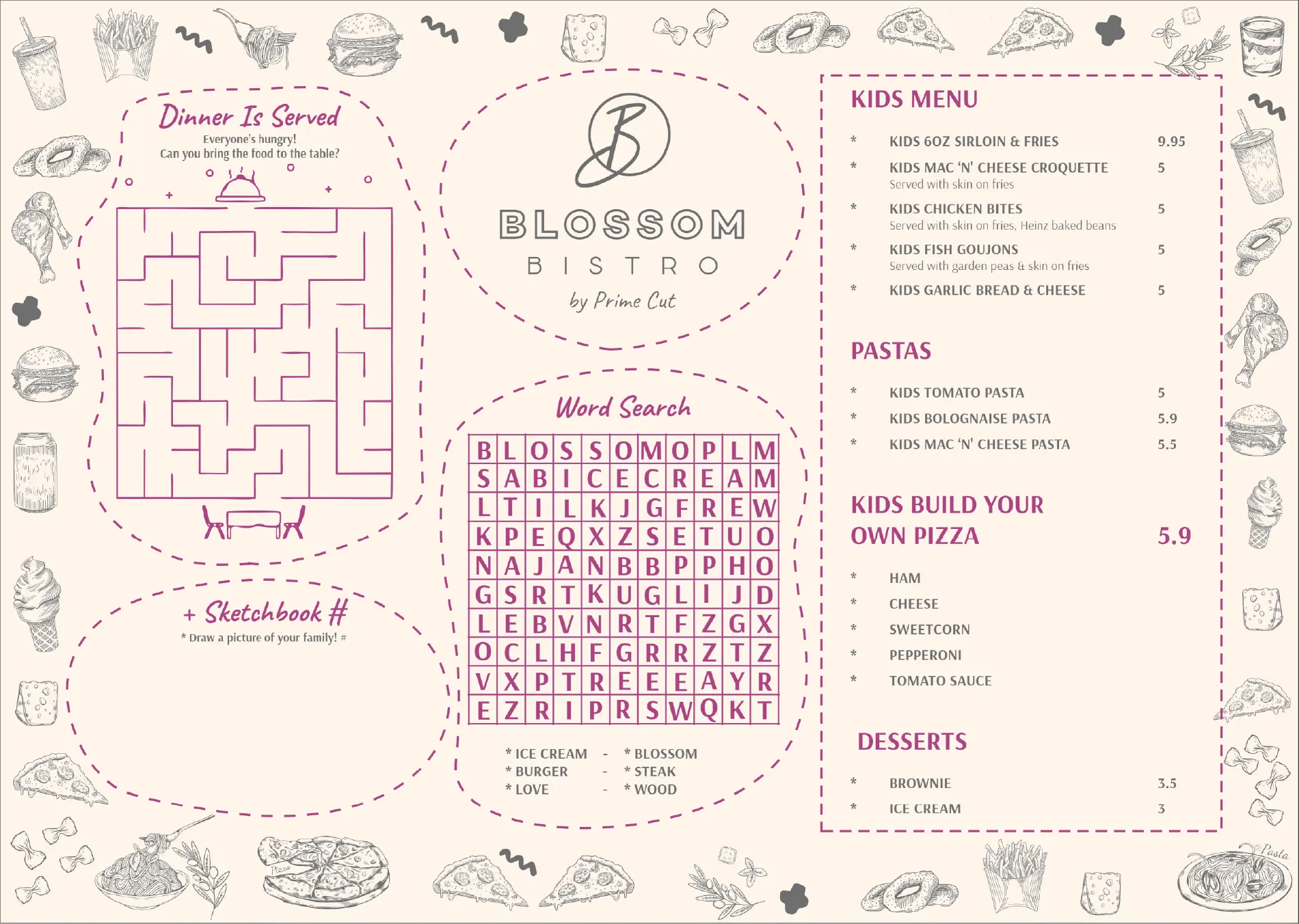 Kids Menu – Blossom Bistro – Macclesfield